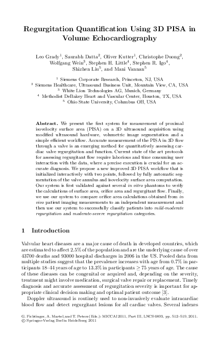 (PDF) Regurgitation Quantification Using 3D PISA in Volume Echocardiography