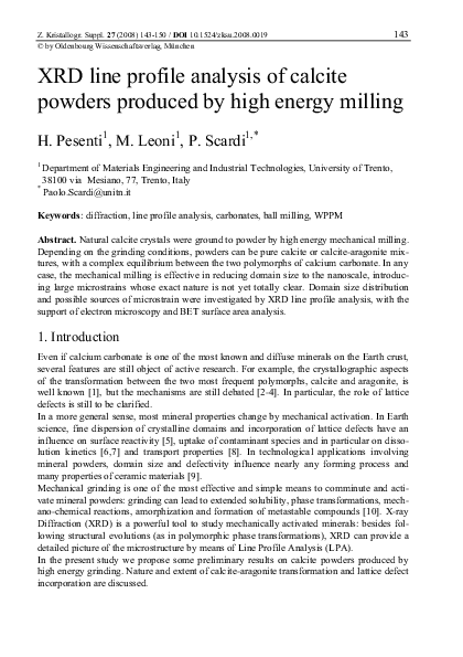 (PDF) XRD line profile analysis of calcite powders produced by high ...
