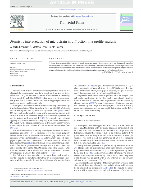 (PDF) Atomistic interpretation of microstrain in diffraction line ...