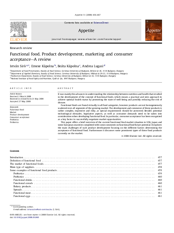 (PDF) Functional food. Product development, marketing and consumer ...