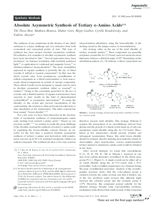 (PDF) Absolute Asymmetric Synthesis of Tertiary α-Amino Acids