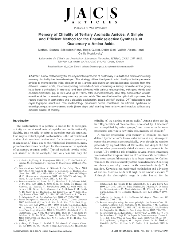 (PDF) Memory of Chirality of Tertiary Aromatic Amides: A Simple and ...