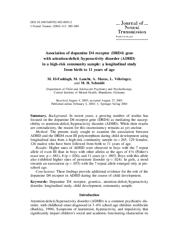 (PDF) Association of dopamine D4 receptor (DRD4) gene with attention ...