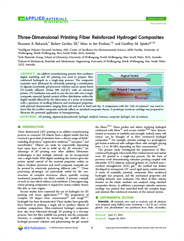 (PDF) Three-dimensional printing fiber reinforced hydrogel composites
