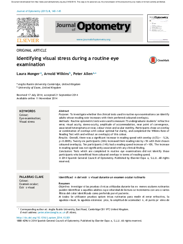 (PDF) Identifying visual stress during a routine eye examination ...