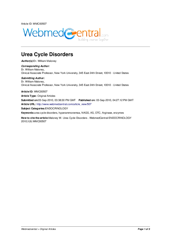 (PDF) Metabolic Impact of Urea Cycle Disorders