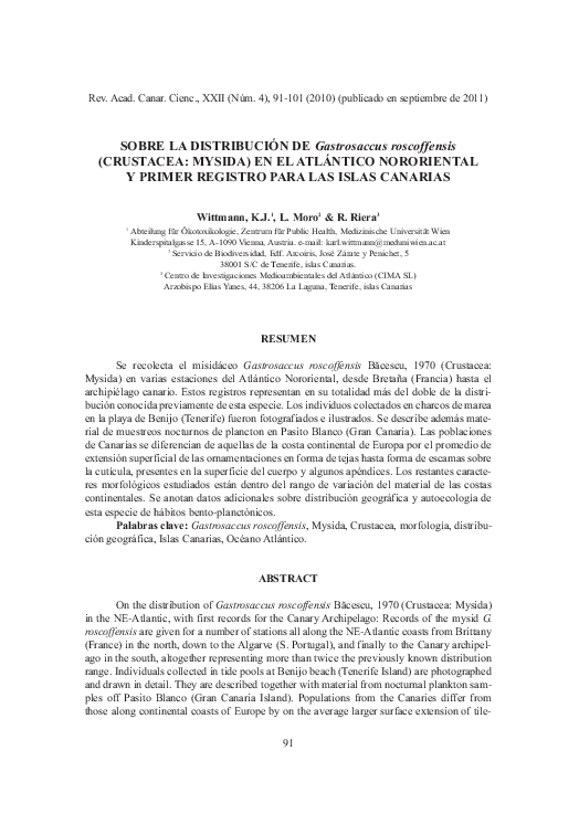 (PDF) Sobre la distribución de Gastrosaccus roscoffensis (Crustacea ...
