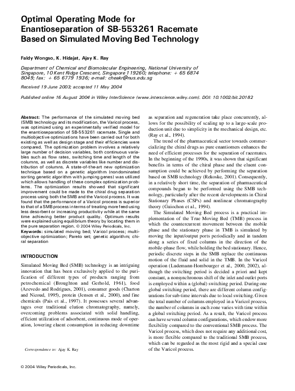 (PDF) Optimal operating mode for enantioseparation of SB-553261 ...