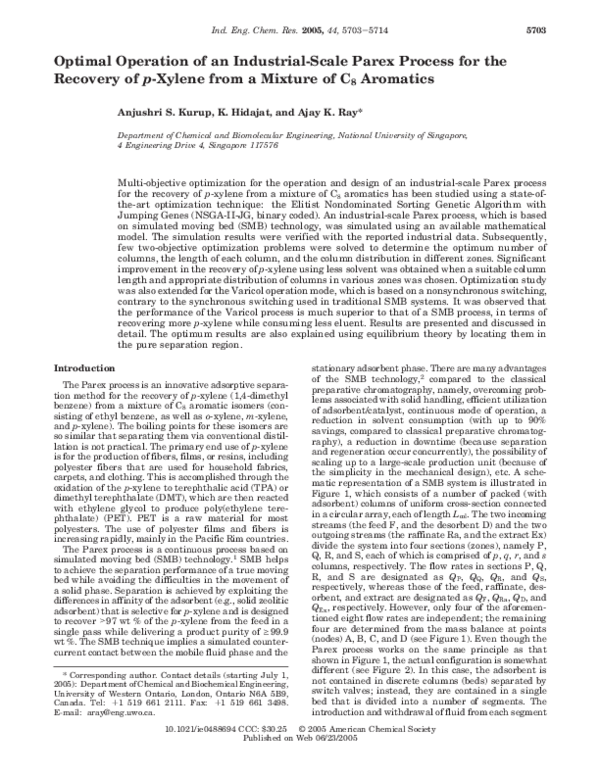 (PDF) Optimal Operation of an Industrial-Scale Parex Process for the ...