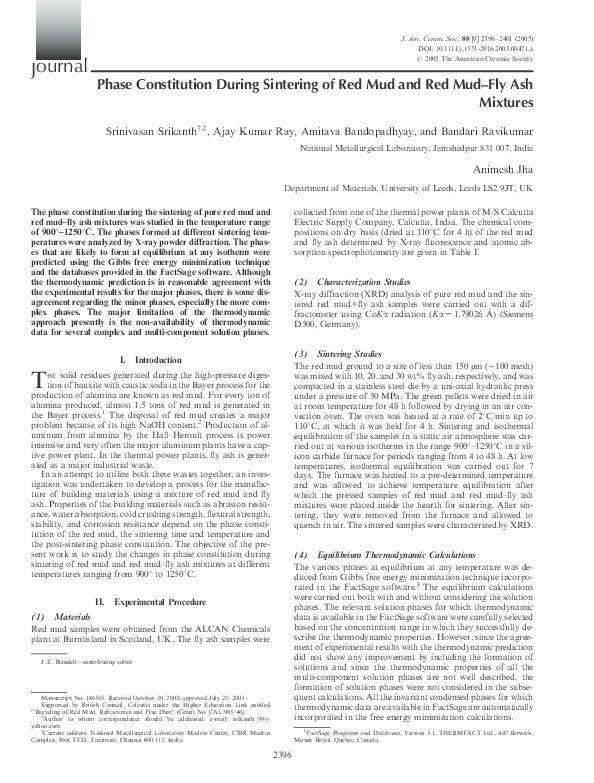 (PDF) Phase Constitution During Sintering of Red Mud and Red Mud-Fly ...
