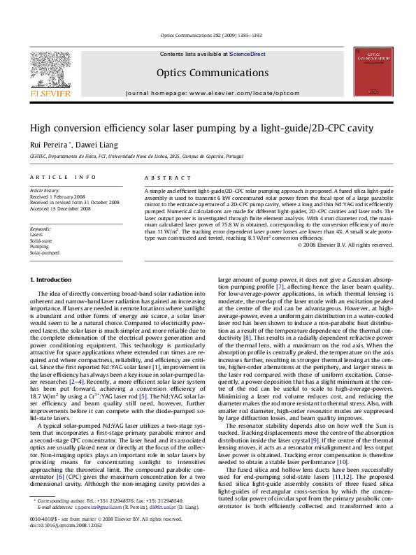 (PDF) High conversion efficiency solar laser pumping by a light-guide ...