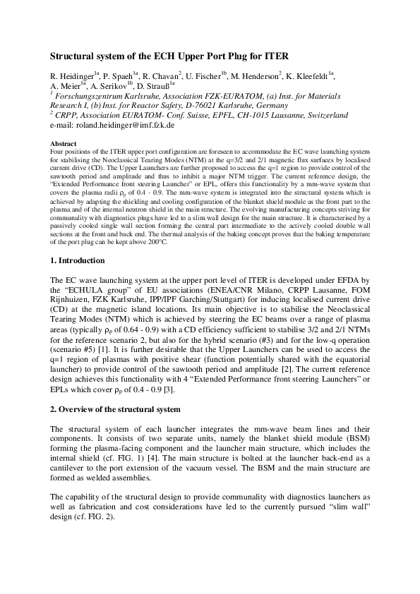 (PDF) Structural system of the ECH Upper Port Plug for ITER