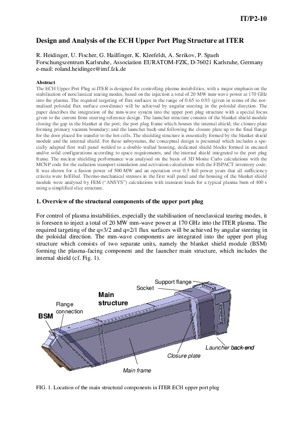 (PDF) Design and analysis of the ECH upper port plug structure at ITER