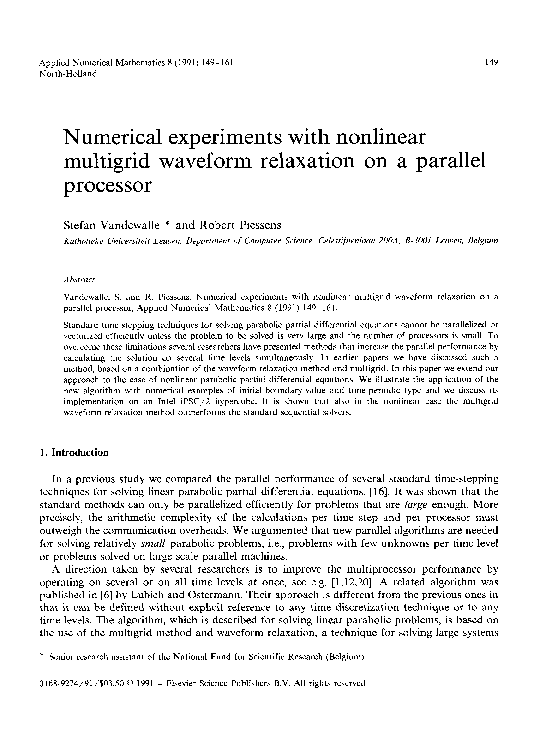 Pdf Numerical Experiments With Nonlinear Multigrid Waveform Relaxation On A Parallel Processor