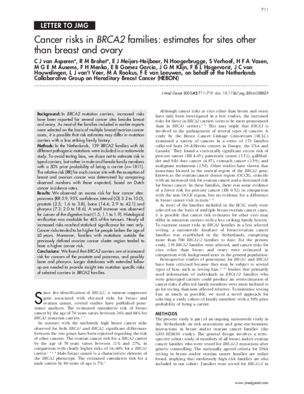 (PDF) Cancer risks in BRCA2 families: estimates for sites other than ...