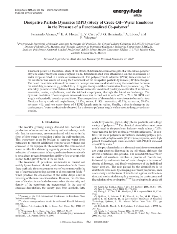 (PDF) Dissipative Particle Dynamics (DPD) Study of Crude Oil−Water Emulsions in the Presence of ...