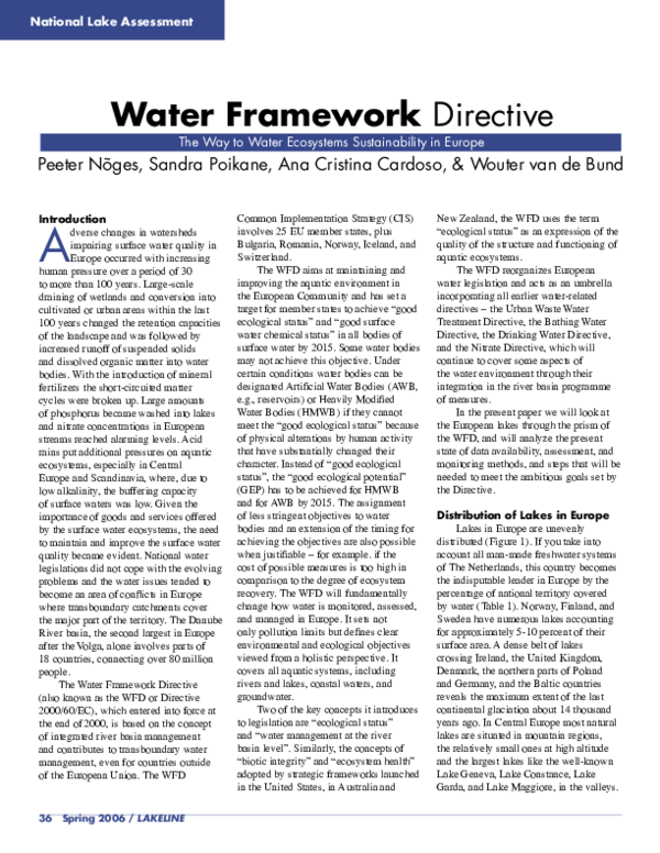 (PDF) Water Framework Directive The Way to Water Ecosystems ...