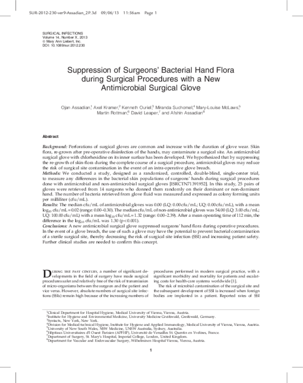 (PDF) Suppression of Surgeons' Bacterial Hand Flora during Surgical ...