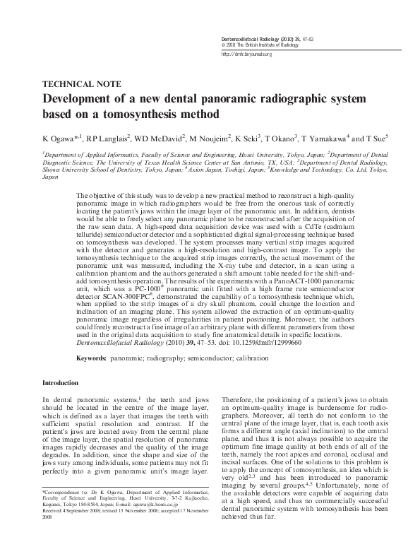 (PDF) Development of a new dental panoramic radiographic system based ...