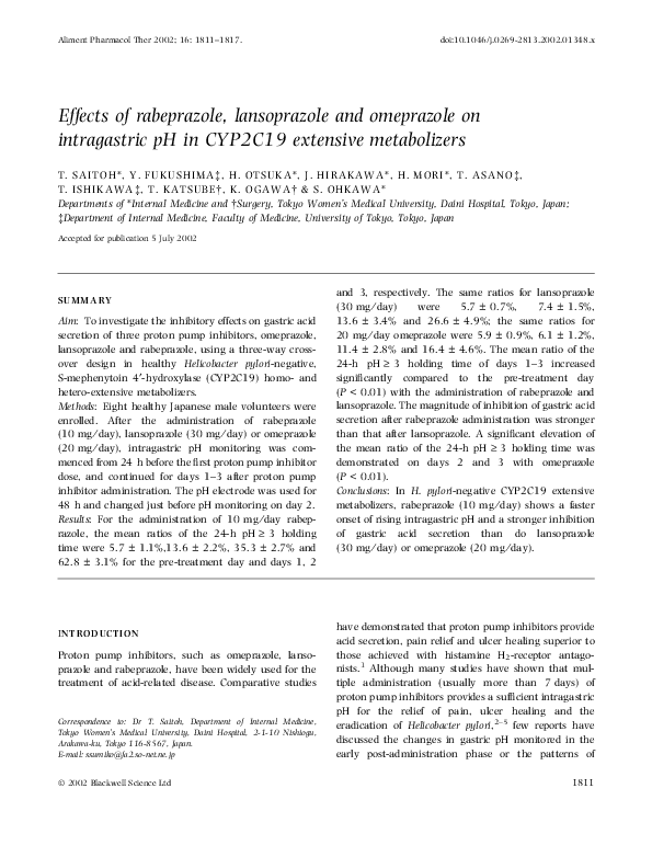 (PDF) Effects of rabeprazole, lansoprazole and omeprazole on ...
