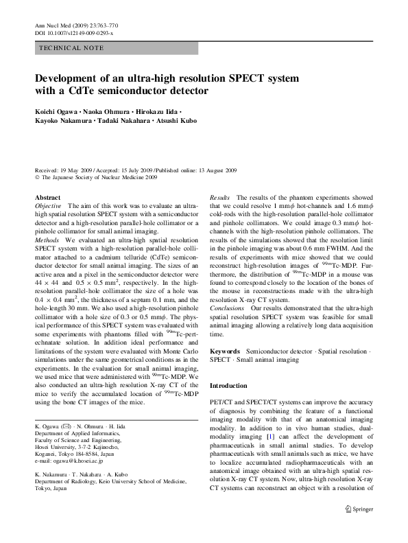 Pdf Development Of An Ultra High Resolution Spect System With A Cdte Semiconductor Detector