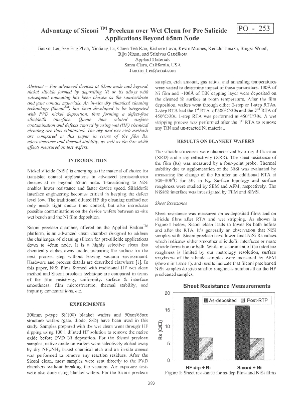 (PDF) Advantage of Siconi¿ Preclean over Wet Clean for Pre Salicide ...