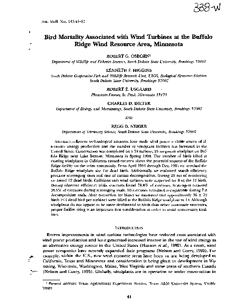 (PDF) Bird Mortality Associated with Wind Turbines at the Buffalo Ridge ...
