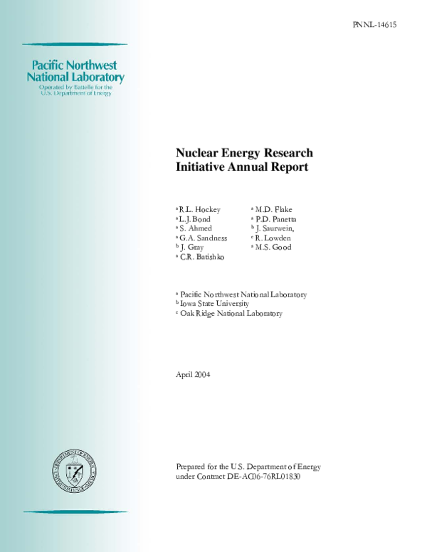 (PDF) Nuclear Energy Research Initiative Annual Report