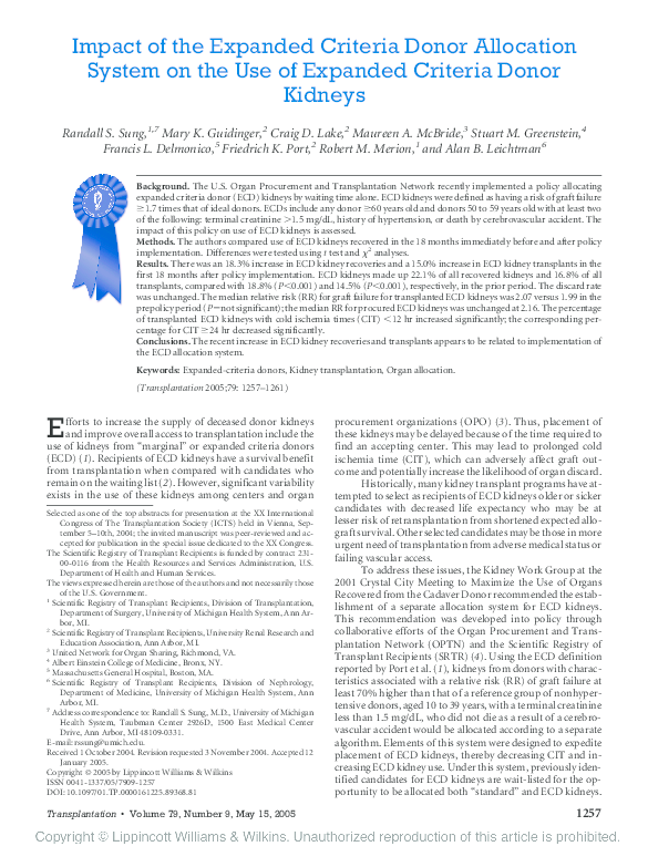 (PDF) ECD Kidney Allocation Policy Effects on Transplants