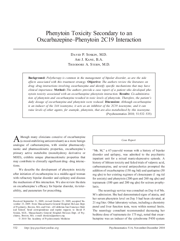 (PDF) Phenytoin Toxicity Secondary to an Oxcarbazepine–Phenytoin 2C19 ...