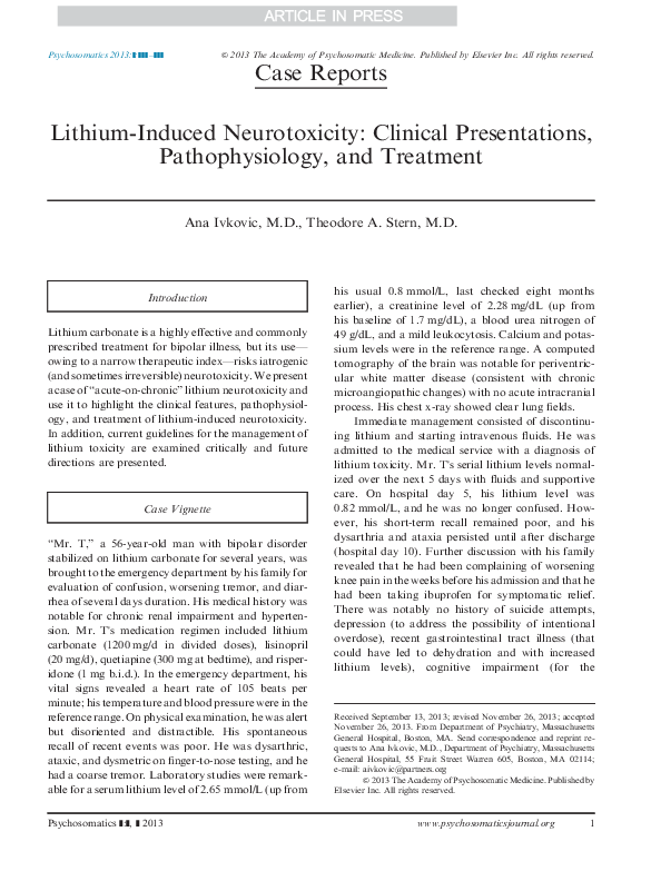 (PDF) Lithium-Induced Neurotoxicity: Clinical Presentations ...