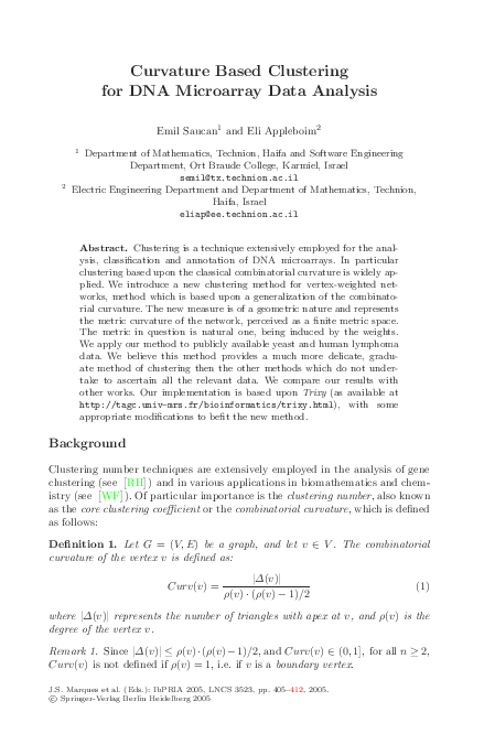 (PDF) Curvature Based Clustering for DNA Microarray Data Analysis (PDF) Curvature Based Clustering for DNA Microarray Data Analysis