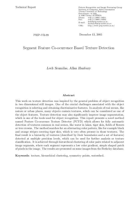 (PDF) Segment feature co-ocurrence based texture detection