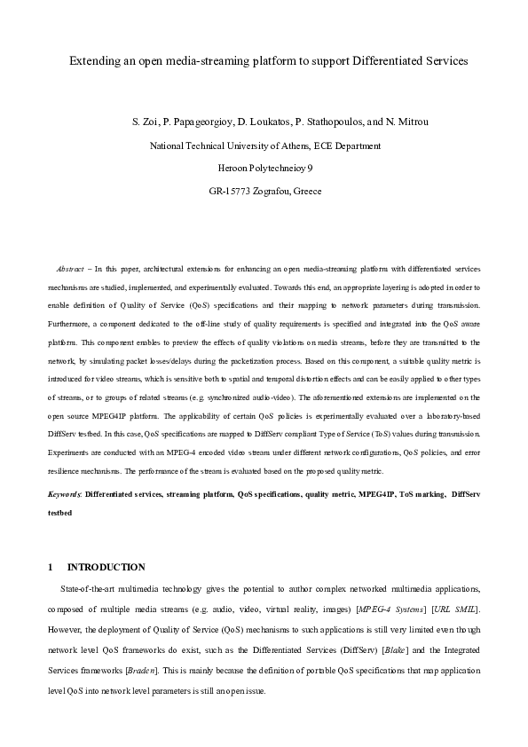 (PDF) Extending an open media-streaming platform to support Differentiated Services