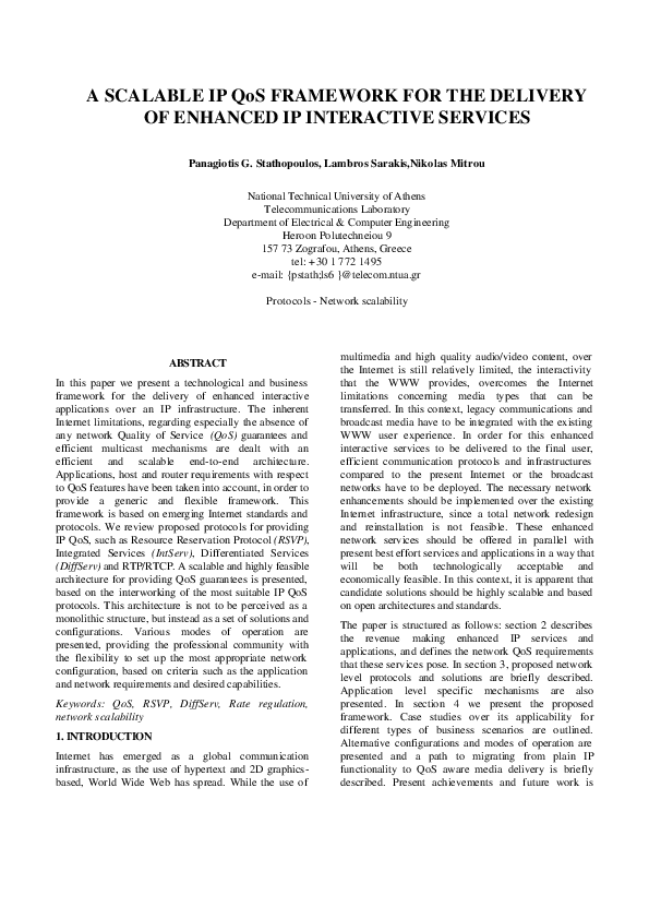 Pdf A Scalable Ip Qos Framework For The Delivery Of Enhanced Ip Interactive Services