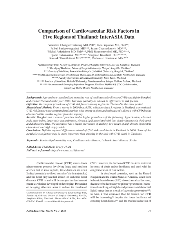 (PDF) Comparison of cardiovascular risk factors in five regions of ...