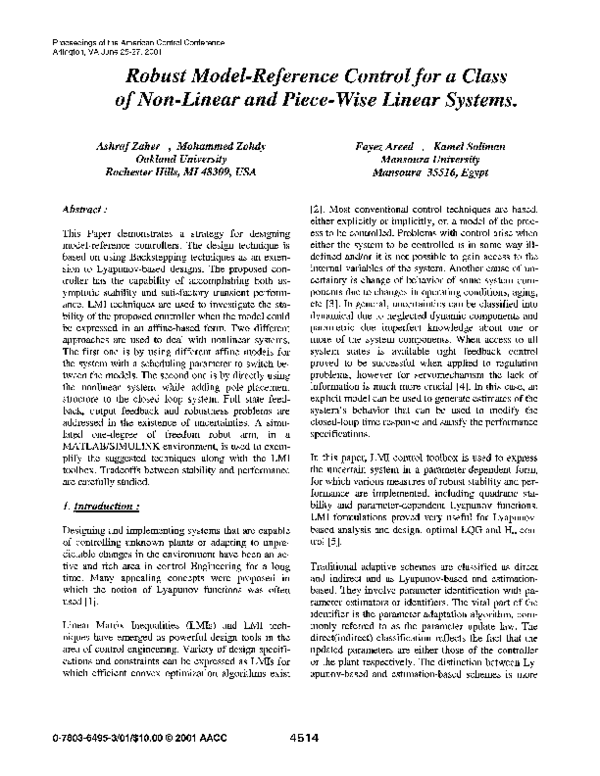 (PDF) Robust model-reference control for a class of non-linear and ... (PDF) Robust model-reference control for a class of non-linear and ...