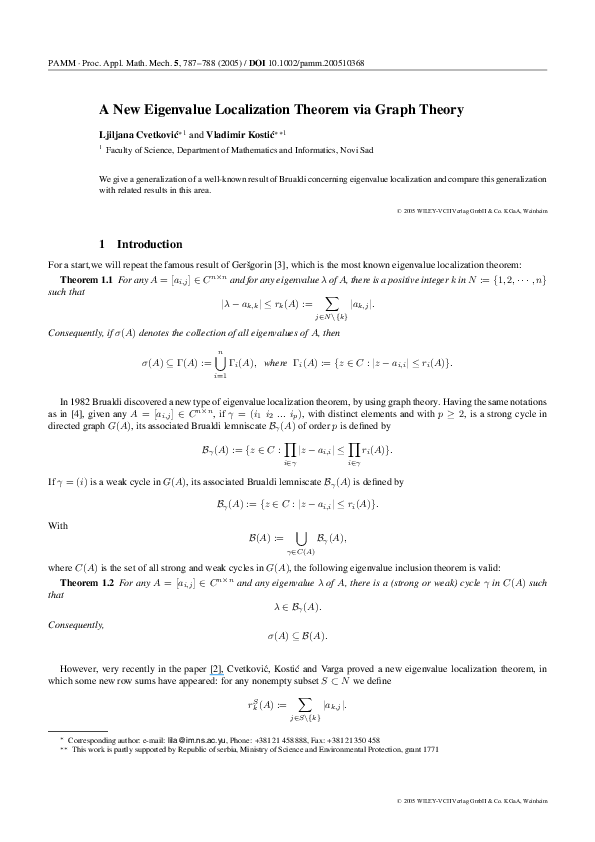 (PDF) A New Eigenvalue Localization Theorem via Graph Theory