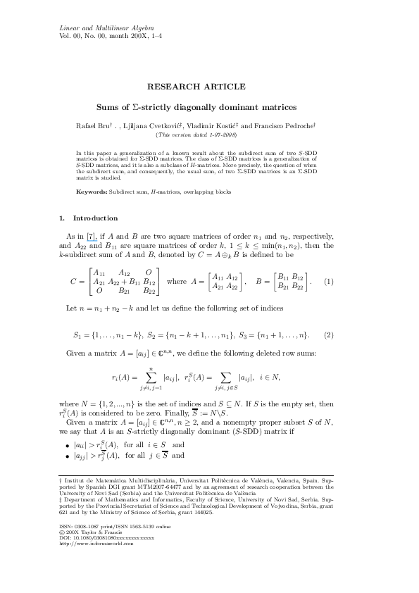 (PDF) Sums of Σ-strictly diagonally dominant matrices