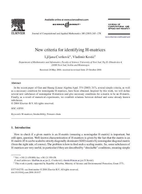 (PDF) New criteria for identifying H-matrices