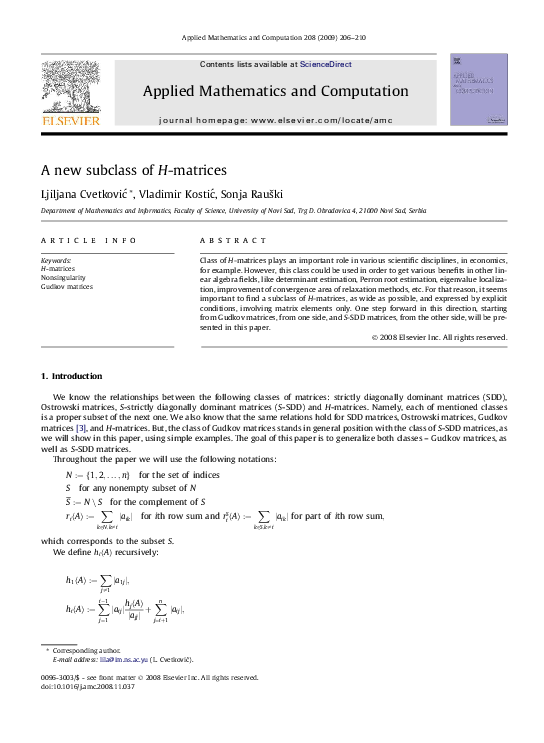 (PDF) A new subclass of H-matrices