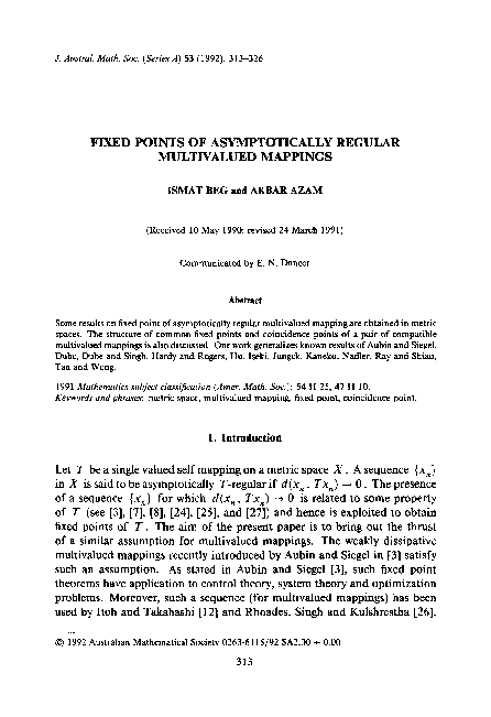 Pdf Fixed Points Of Asymptotically Regular Multivalued Mappings