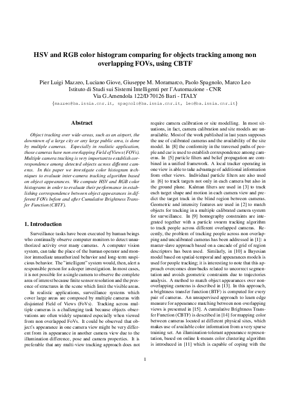 (PDF) HSV and RGB color histograms comparing for objects tracking among non overlapping FOVs ...