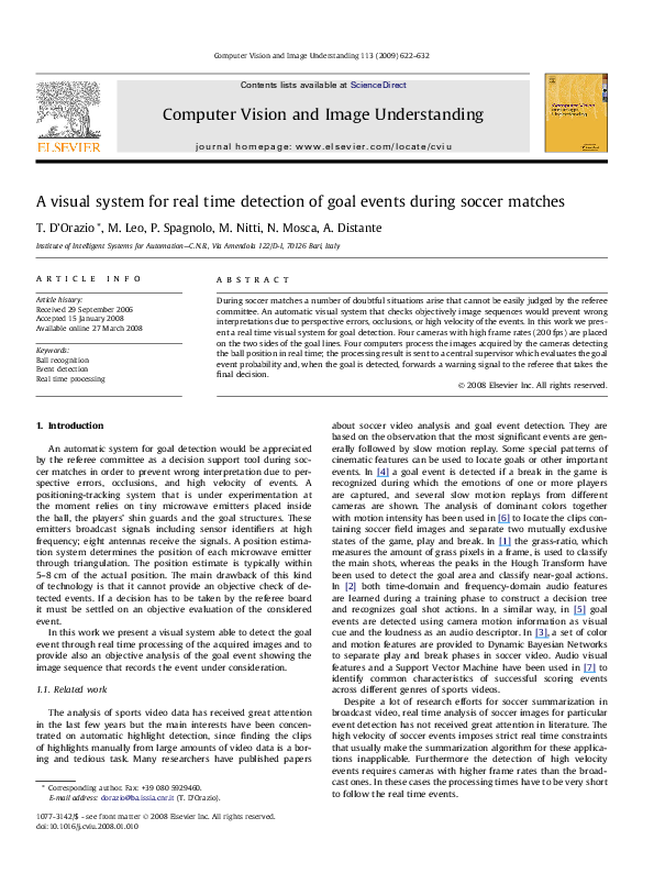 (PDF) A visual system for real time detection of goal events during ...