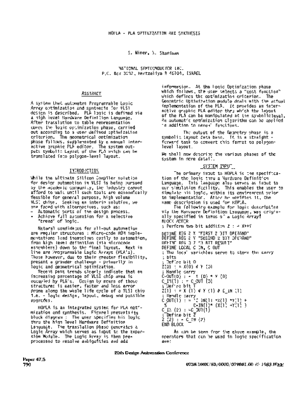 (PDF) HOPLA - PLA Optinization and Synthesis | Shmuel Wimer - Academia.edu