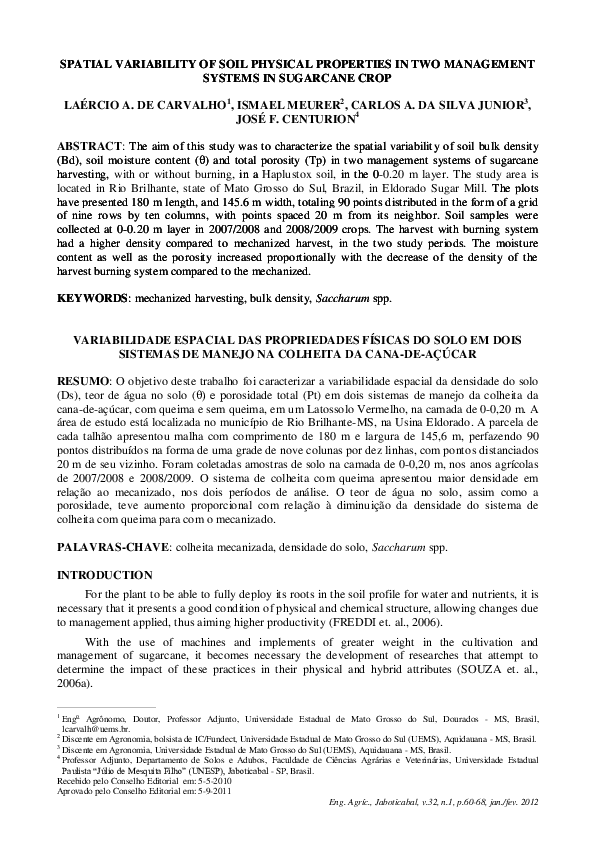 (PDF) Spatial variability of soil physical properties theoretical and experimental analyses, 1 ...