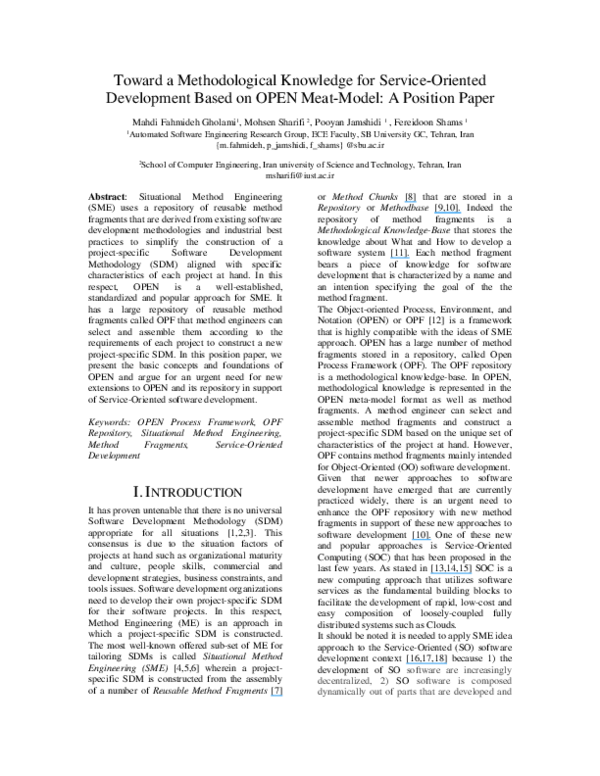 (PDF) Toward a Methodological Knowledge for Service-Oriented Development Based on OPEN Meta-Model