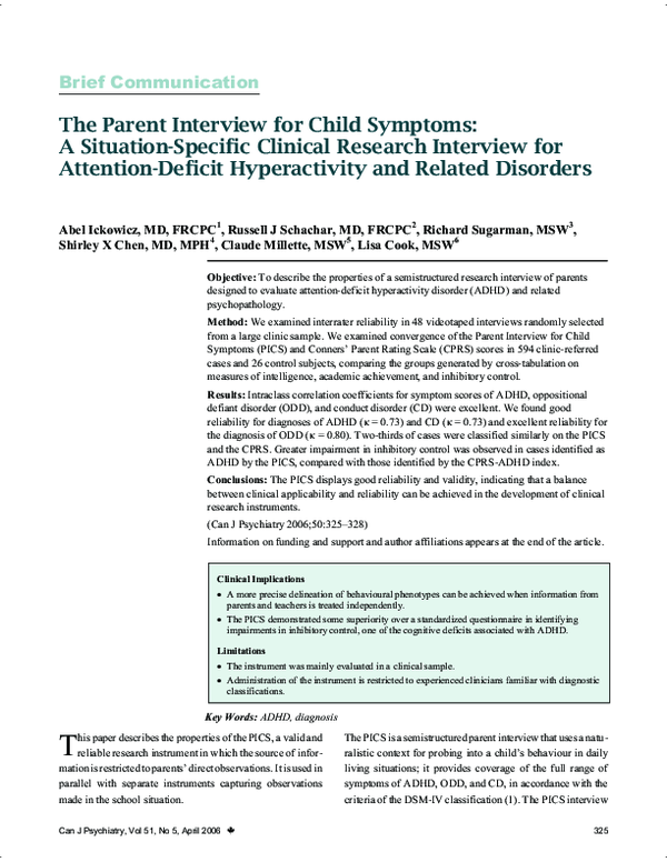 (PDF) The parent interview for child symptoms: a situation-specific ...