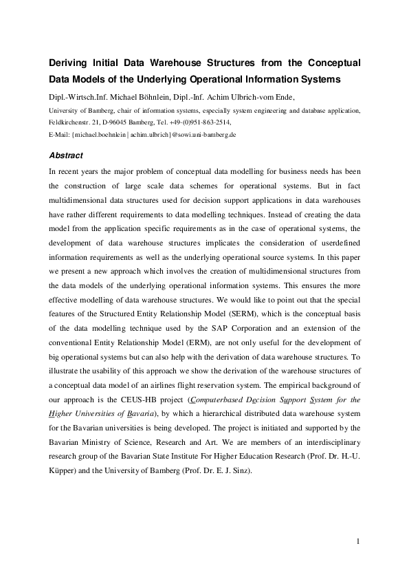 (PDF) Deriving Initial Data Warehouse Structures from the Conceptual ...
