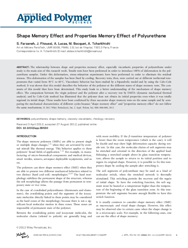 (PDF) Shape memory effect and properties memory effect of polyurethane